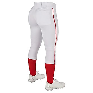 CHAMPRO womens Low-rise Youth Softball With Tournament Traditional Low Rise Pant w Braid, White, Scarlet Pipe, Small US