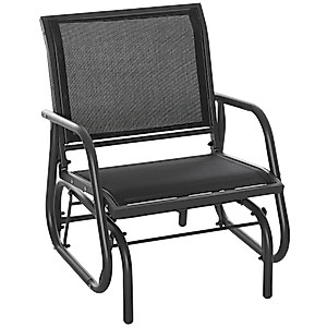 Outsunny Porch Glider, Metal Frame Swing Glider Chair with Breathable Mesh Fabric, Curved Armrests and Steel Frame for Garden, Poolside, Backyard, Balcony, Black