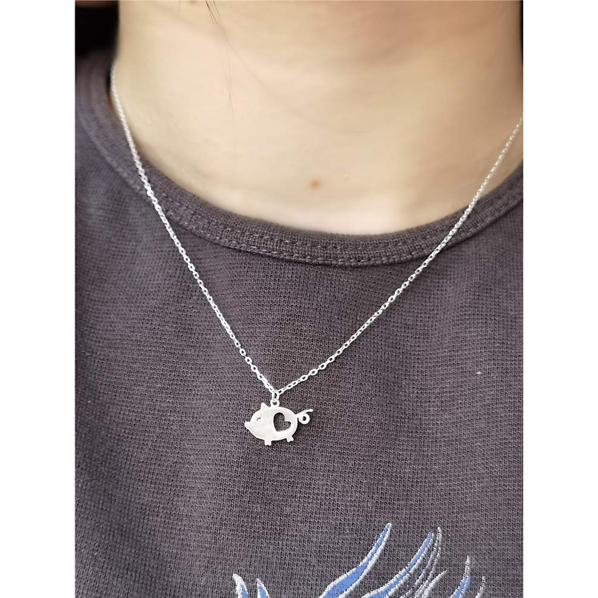 Cute Pig Pendant Necklace 925 Sterling Silver Love Heart Necklaces for Women Nickle Free Animal Pet Adjustable Link Chain Dainty Jewelry for Daughter Niece