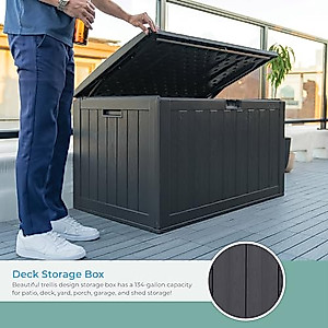 Suncast 134 Gallon Deck Box, Outdoor Storage for Tools, Gardening Equipment, Sports Gear, and More, Cyberspace