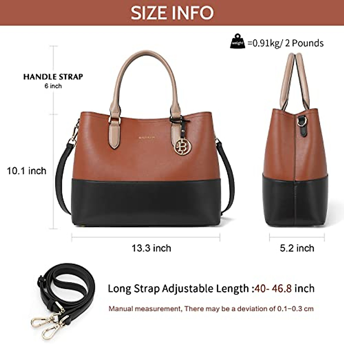 BOSTANTEN Leather Handbags for Women Designer Satchel Purses Top Handle Shoulder Crossbody Bag with Triple Compartment Black