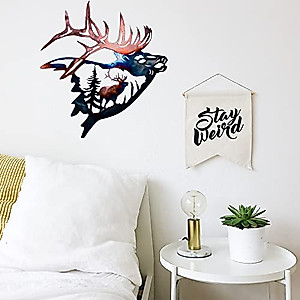 15'' Rustic Metal Elk art Wall Decor Unique Cabin Hunting Reindeer Wall Decor for Living Room, Bedroom, Bathroom Indoor,Farm Outdoor - Family Artwork Handcraft Gift