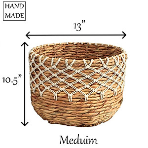 Eden Grace Handwoven Wicker Baskets, Twisted Weave with Macrame Accent - Round, Artisan Craftsmanship for Stylish Organization 1-Large