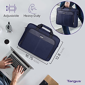 Targus 15-16 Inch Classic Slim Laptop Bag, Blue - Ergonomic Briefcase and Messenger Bag - Spacious Foam Padded Laptop Bag for 16" Laptops and Under (TCT027US)
