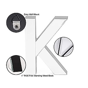 COLLECTIVE HOME - 7-inch Tall Mirrored Glass and Wood Decorative Letter, Home-Bedroom-Office Wall Décor. Perfect Fun Gift to Encourage Girls, Young Ladies & Teens. (K)