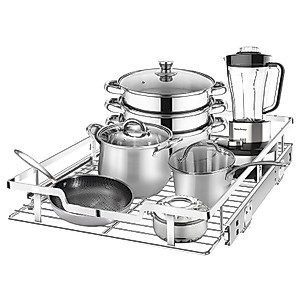 Tksrn Pull Out Cabinet Organizer, Heavy Duty Slide Out Pantry Shelves Sliding Drawer Storage for Kitchen, Bathroom, Home, 12.4" W x 16.5" D, Wire Frame, Chrome Finish