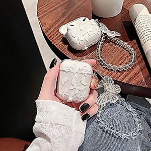 Srddty Compatible with AirPods Case Cute Clear Glitter, Shockproof Soft TPU Protective Airpod Case Cover for Girls Women with Keychain Designed for AirPods 1st & 2nd Generation, Butterfly