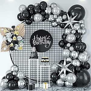Black Silver Balloons Garland Kit, Black Silver Balloons Arch Kit With Black and Metallic Silver Latex Balloons, Black Silver Balloons Arch for Birthday Wedding Anniversary Party Supplies