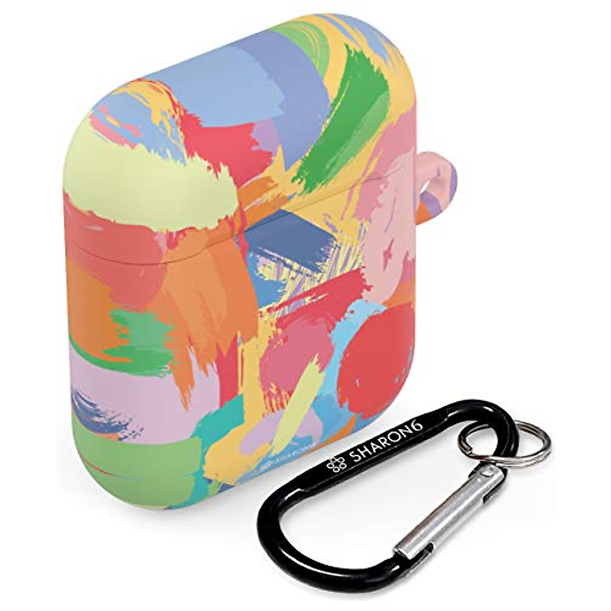 SHARON6 AirPods 2 & 1 Case, Hard PC Protective Shockproof Cover Case, Anti-Lost Carabiner and Front LED Visible with Colorful Design (Art)