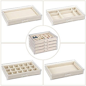 Weiai Acrylic Jewelry Organizer, Clear Jewelry Box with 4 Drawers, Velvet Display Case Storage for Women, Girls (Beige)