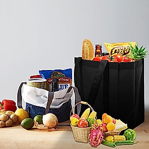 Swotiva Reusable Grocery Bags 10 Pack, Eco-Friendly Tote Bags with Reinforced Handle and Removable Bottom, 15"x13"x10" Large Washable Non-woven Shopping Bags for Groceries Gift Parties, Black