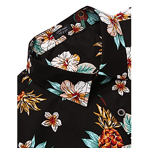 COOFANDY Men's Hawaiian Shirt Short Sleeve Casual Button Down Floral Printed Beach Shirts with Pocket Black
