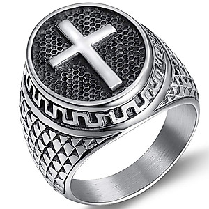 Jude Jewelers Retro Vintage Stainless Steel Chrisitan Cross Religious Ring (Grey, 7)
