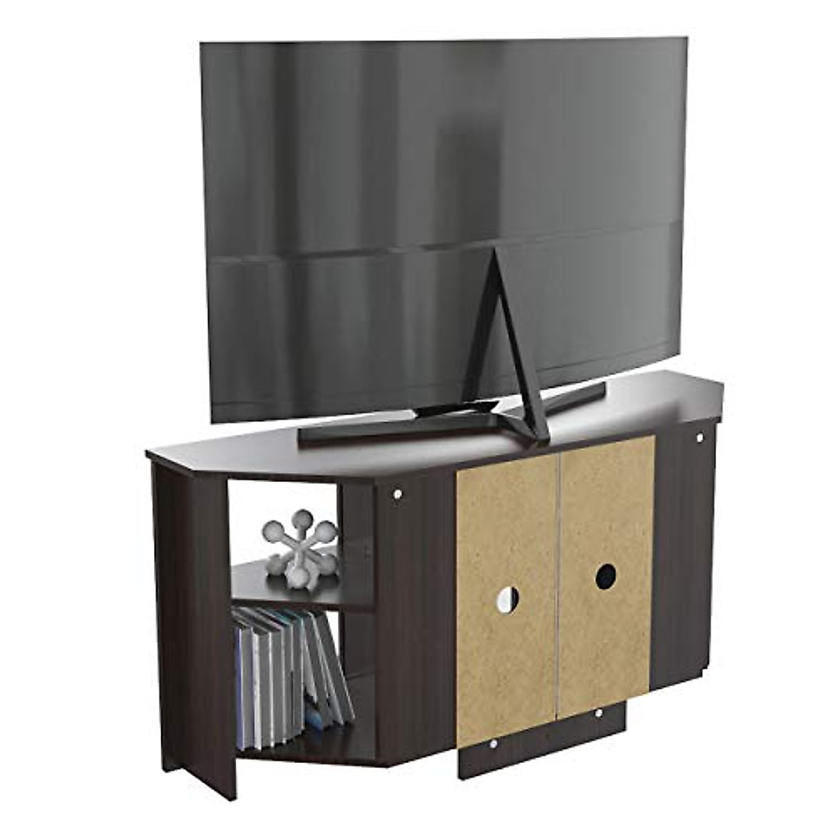 Inval Corner TV Stand with Glass Doors, Espresso