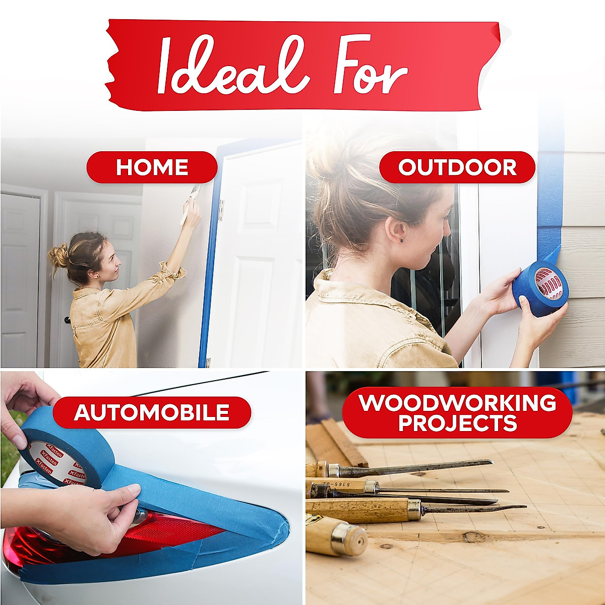 XFasten Blue Painters Tape Bulk 12-Pack 1 Inch x 60-Yards 2160ft Total, Wall Safe Blue Masking Tape 1 Inch Wide, Blue Paint Tape for Walls Paint Masking Tape Blue Tape Painters Masking Tape