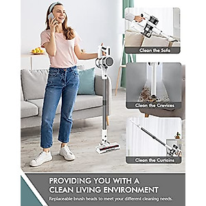 Fykee Cordless Vacuum Cleaner, 80,000 PRM Vacuum Cleaner with 2200 mAh Battery and 2 Adjustable Model, Rotated LED Brush Head Detachable Stick Vacuum up to 35 Mins Runtime