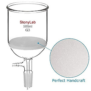 StonyLab Borosilicate Glass Buchner Filtering Funnel with Fine Frit(G3), 94mm Inner Diameter, 100mm Depth, with 24/40 Standard Taper Inner Joint and Vacuum Serrated Tubulation, 500ml