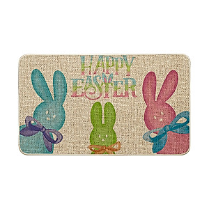 Artoid Mode Welcome Easter Rabbits Elegant Decorative Doormat, Seasonal Spring Easter Farmhouse Holiday Low-Profile Floor Mat Switch Mat for Indoor Outdoor 17 Inch x 29 Inch
