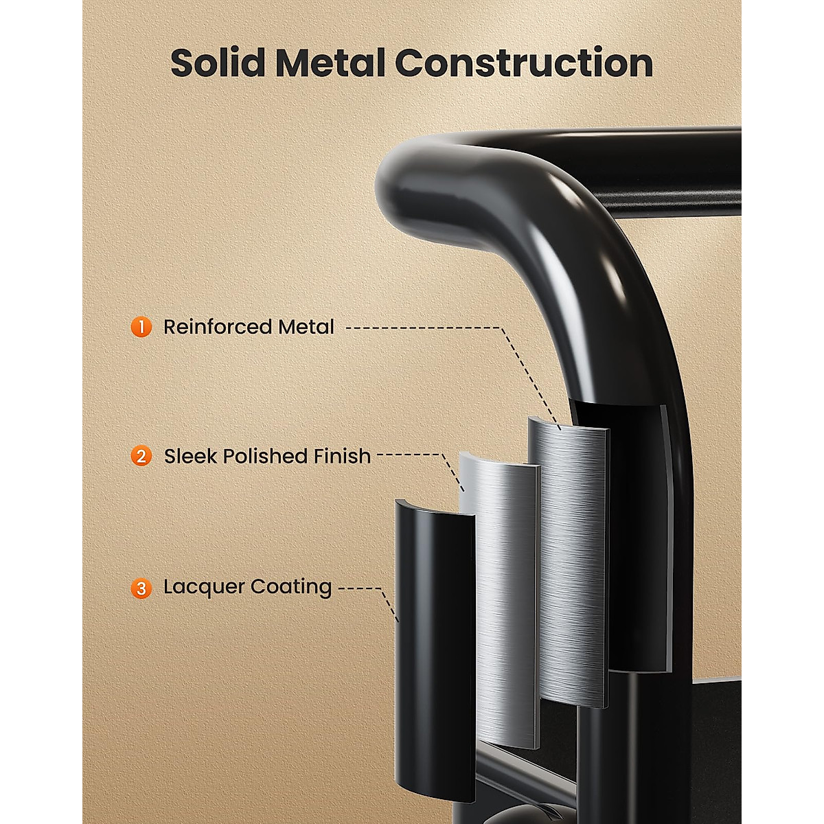 Pipishell 3 Tier Mesh Utility Cart, Rolling Metal Organization Cart with Handle and Lockable Wheels, Multifunctional Storage Shelves for Kitchen Living Room Office Black