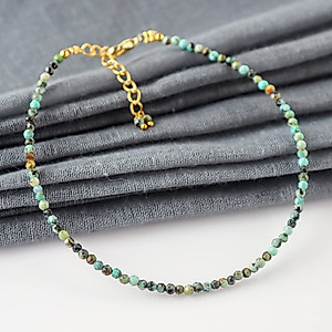 Tibetan Turquoise Dainty Beads Bracelet Natural Gemstone Birthstone Gift for her Chakra Healing Crystals Beads Jewelry Gold Plated Chain 8 inch