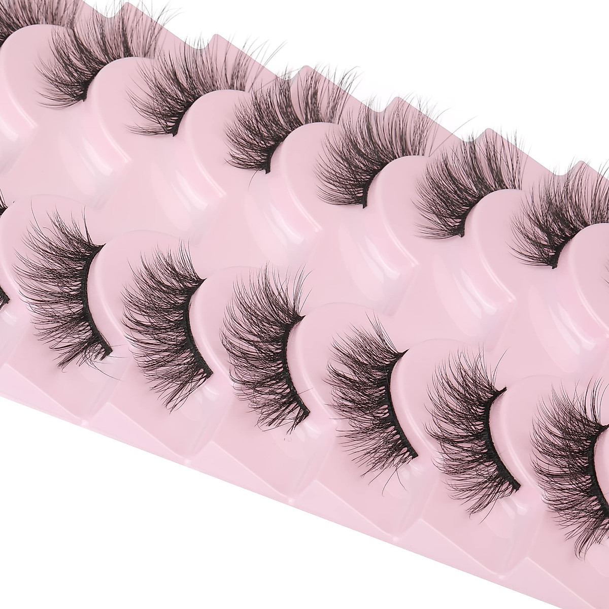 wiwoseo False Eyelashes Half Lashes Strip Natural Wispy Fluffy Faux Mink Lashes 14MM Eyelashes 10 Pairs Pack