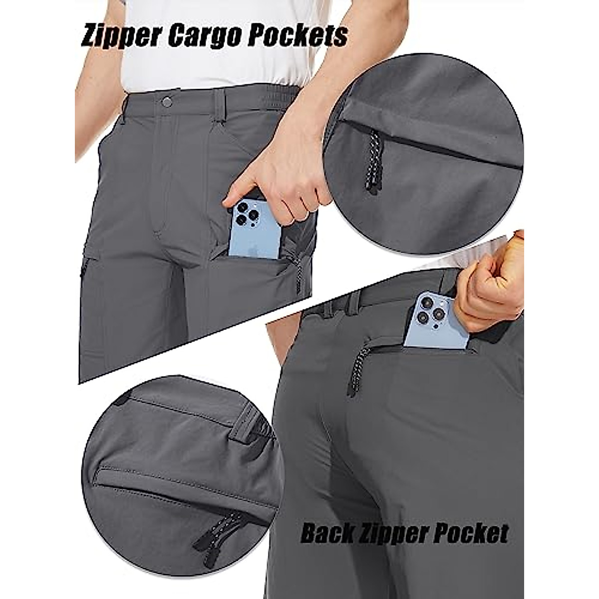 TACVASEN Men's Hiking Cargo Shorts Quick Dry Stretch Outdoor Work Shorts for Fishing Camping Casual 5 Pockets Dark Grey, 38