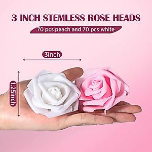 Chuangdi 140 Pieces Valentine's Day Artificial Foam Rose Head, 3 Inches Artificial Stemless Rose Flower Heads Without Stem for Weddings, Decor, DIY