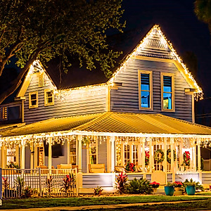 JMEXSUSS Christmas Icicle Lights Outdoor, 77.8FT 800 LED Icicle String Lights with 160 Drops, 8 Modes Led Christmas Twinkle Lights for Holiday, Party, Wedding, Christmas Decorations (Warm White)