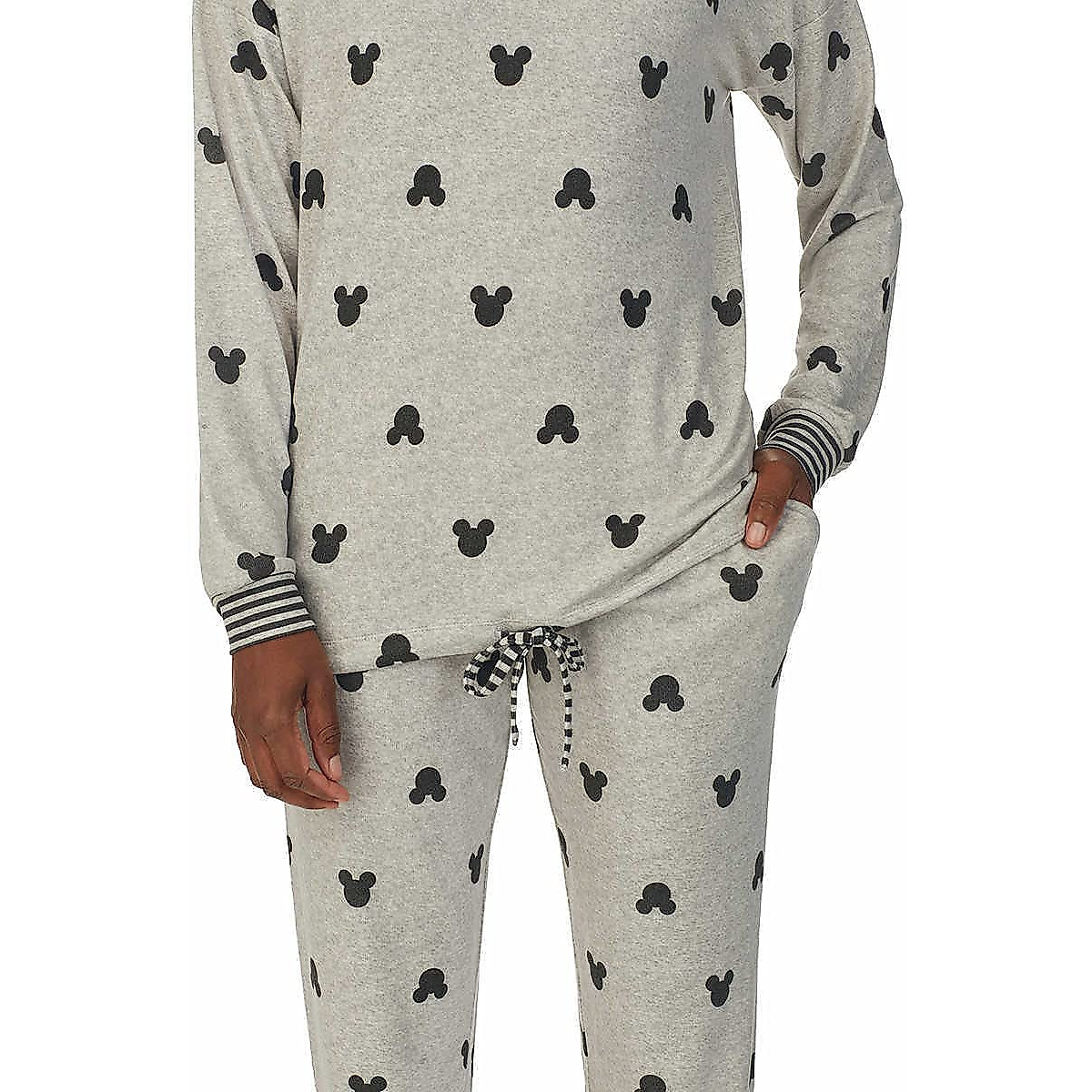 Disney Womens 2 Piece Cozy Pajama Set (Gray Mickey Mouse, Medium)