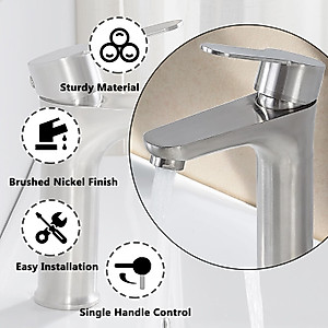 VAPSINT Brushed Nickel Bathroom Faucets, Single Hole Single Handle Bathroom Sink Faucet, Commercial Stainless Steel 1 Hole Bathroom Vanity RV Sink Faucet with Water Supply Lines