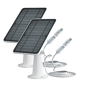 Solar Panel Compatible with Eufycam 2C/2C Pro/E40/E20/2/2 Pro/E, 5V 4W Solar Panels for Camera, Continuous Power Supply, Micro USB & Type-C Port 9.8ft Cable, IP65 Waterproof, Secure Wall Mount, 2 Pack