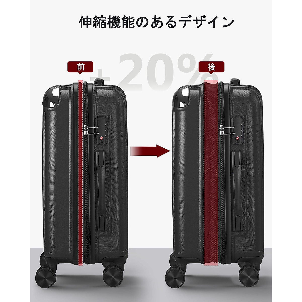 SunnyTour 24" Expandable Checked Luggage, Hard Shell Spinner Suitcase with Wheels for Business/Travel (Black)