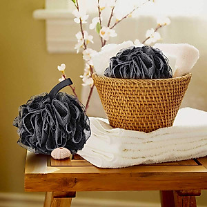 Tbestmax 75g XL Black Loofah Sponge for Exfoliating, Soft Shower Puff Bath Ball Body Scrubber Mesh Pouf 4 Set
