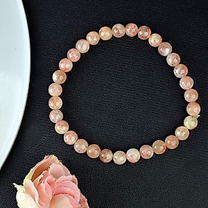 TAURISH Sunstone Semi Precious Gemstone 8 mm Round Beads Stretch Bracelet 7.5" Unisex