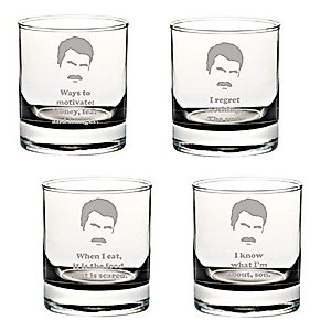 Brindle Southern Farms Ron Swanson Rocks Glasses: Parks and Rec Inspired Etched Whiskey Glass/Drinking Glass Gift Set for Ron Swanson Fan
