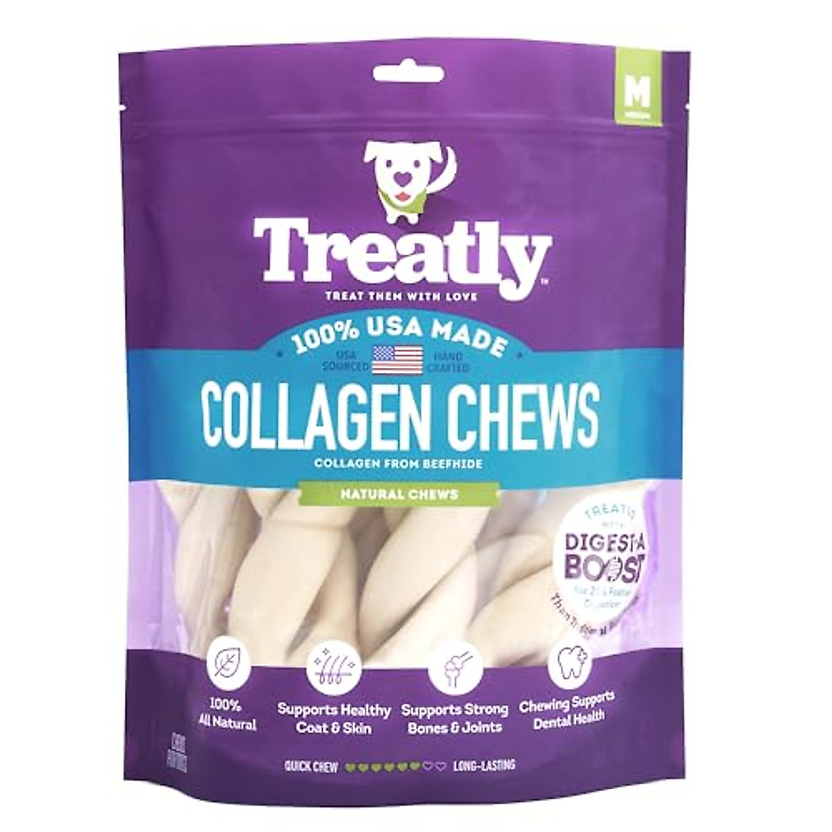Treatly USA Collagen Twist 6-7" Dog Chew Treats - Natural Flavor, 6 Count/1 Pack