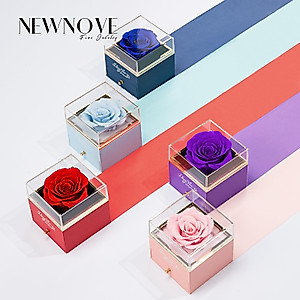 NEWNOVE Preserved Blue Real Rose with Butterfly Necklace, Gifts for Women, Wife, Mom and Girlfriend on Christmas, Anniversary Birthday Flower Gifts for Women