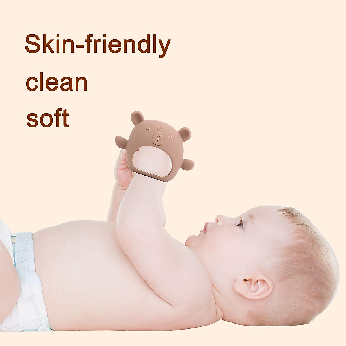 Baby Teething Toys,Baby Teether,Vcnoeo Anti-Drop Wrist Teether, Chewing Toys Suitable for Babies Over 3 Months Old,for Soothing Teething Pain (Caramel)