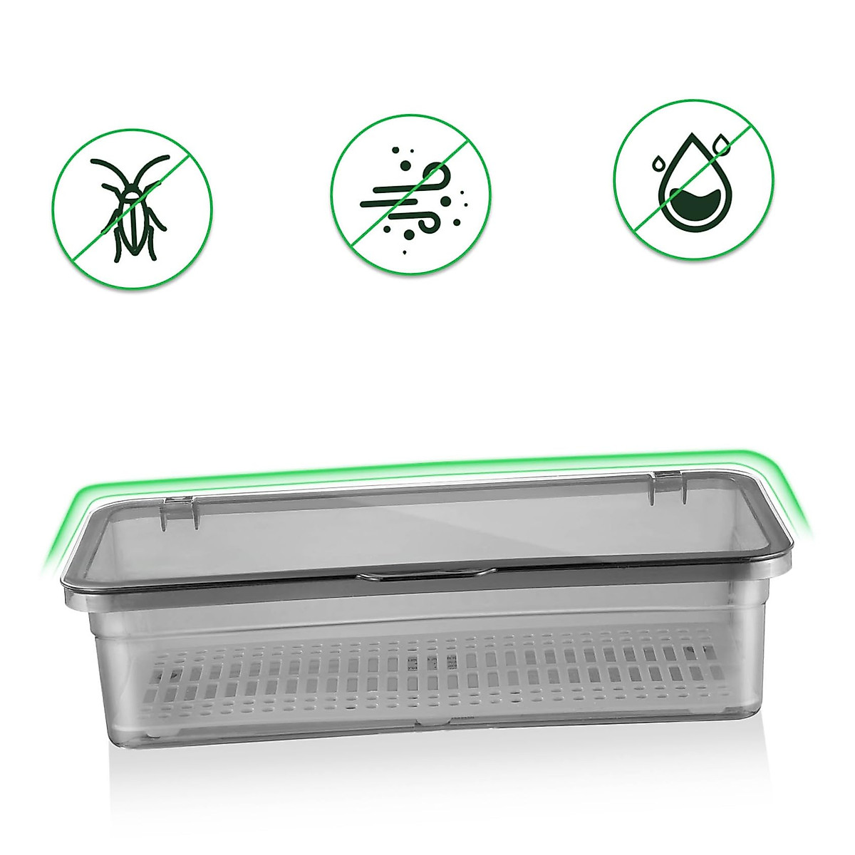 DOITOOL Flatware Tray with Lid and Drainer Kitchen Drawer Organizer, Kitchen Cutlery Tray and Utensil Drawer Organizer with Cover, Countertop Silverware Storage Container, 2.8x10x3.9