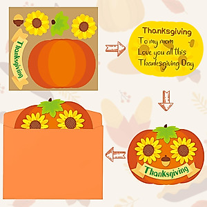 CY2SIDE 24PCS Thanksgiving Thankful Cards Craft Kit for Kids DIY Pumpkin Football Turkey Greeting Cards with Envelopes Stickers Fall Paper Craft Kit School Art Activity Gift Cards for Mother Father