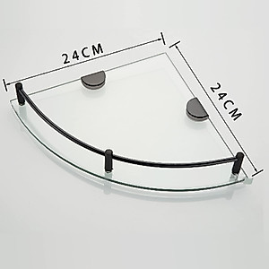 Halyuhn Bathroom Shower Corner Shelf, 9.5in Tempered Glass Bathroom Shelf for Bathroom Corner Shower Wall Mounted, 2 Tier Bathroom Organizers and Storage, Stainless Steel Rail