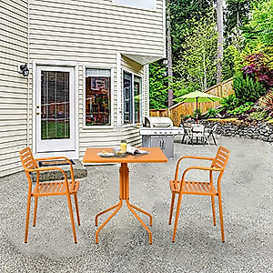 GWAREZ Outdoor Bistro Metal Arm Chair Stackable Garden Dining Chair for Patio Backyard Lawn, Set of 2, Bright Orange…