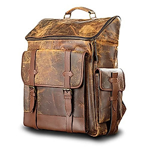 EnvivaCor Leather Backpack for Men - Vintage & Fashionable Leather Backpack for Women, Laptop Bag for 16" Laptop, Travel Backpack, Gym Backpack for Men, Leather Rucksack for Men, 14.5”x17”x5”, Brown