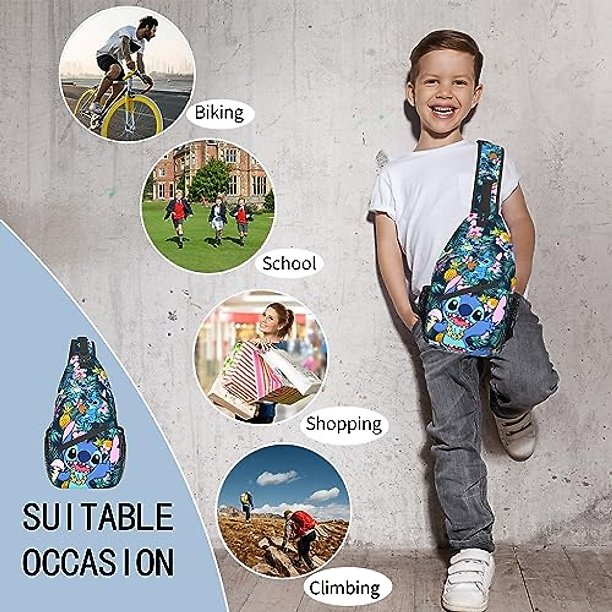 AIOUINBMO Stitch Sling Bag Cartoon Crossbody Sling Backpack Sling Bag Travel Hiking Chest Bag Daypack for Purses Shoulder Bag Gifts for Women Men