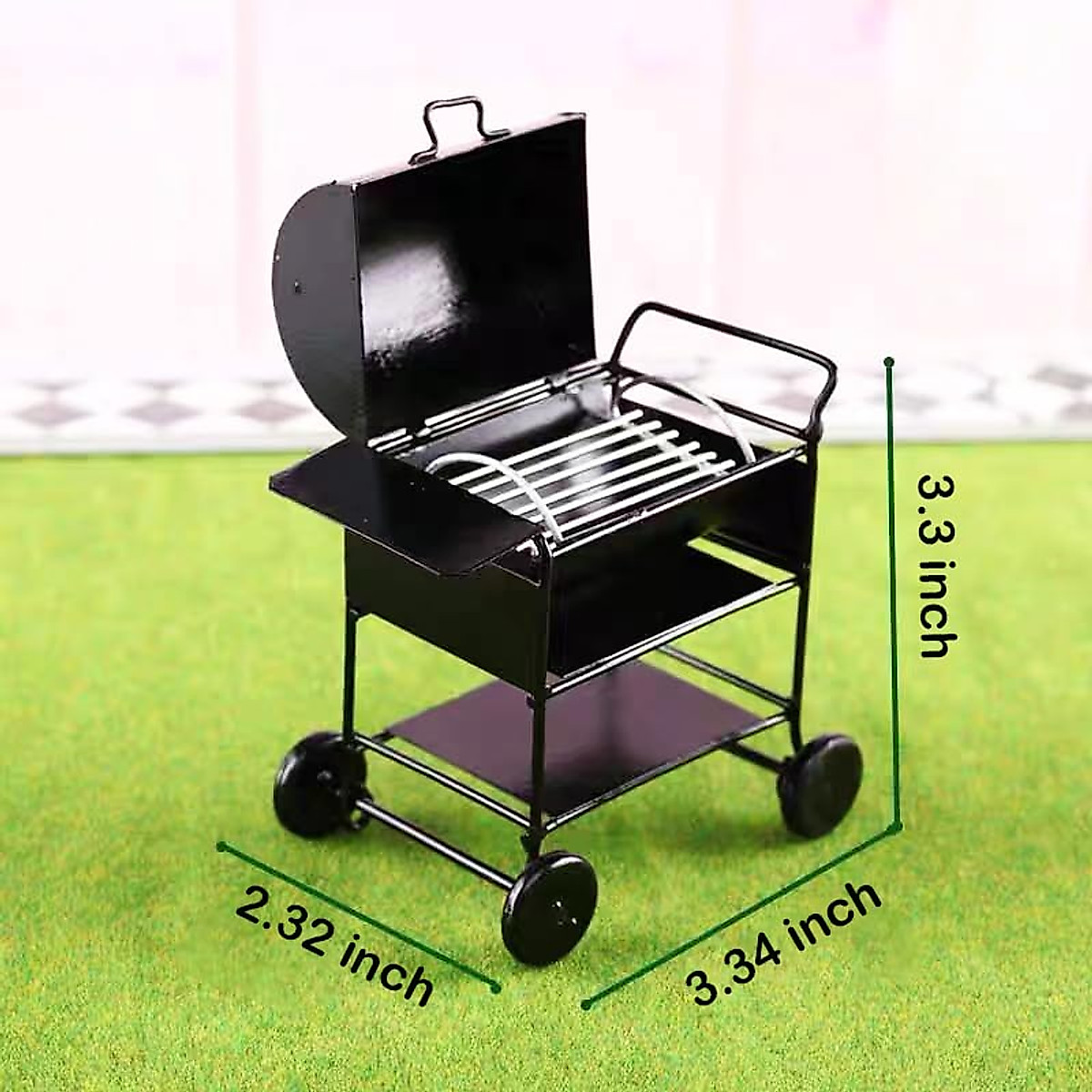 Mini House Miniature Square Barbecue Grill Oven Figurine Garden Cooking Tool Kitchen Accessories Decoration Fake Barbecue Food Realistic Drink Beer Models for 1/12,1/6 Miniature DIY Decoration