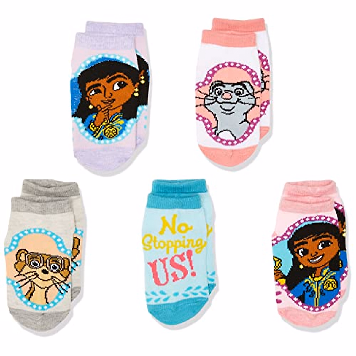 Disney Girls' Mira Royal Detective 5 Pack Shorty, Assorted Sherbert, Fits Sock Size 5-6.5 Fits Shoe Size 4-7.5