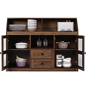 AILEEKISS 47'' Sideboard Buffet Cabinet Modern Kitchen Pantry Storage Cabinet with Drawers & Shelves for Home Kitchen, Dinning Room, Living Room, Hallway, Entrance (Brown02)