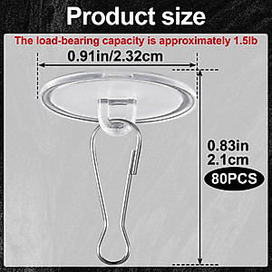 ANCIRS 80 Pcs Self Adhesive Ceiling Hooks, Clear Sticky Hooks for Hanging, Removable Sticker Hooks, No Drill Ceiling Hook for Plants, Lights, Clothes, Bags