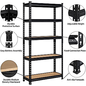 Topeakmart Storage Shelves 5 Tier Adjustable Metal Shelving Unit Utility Shelves Garage Storage Racks for Warehouse Garage Pantry Kitchen- Black, 29.5 x 12 x 60 Inch