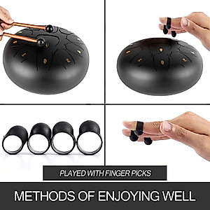 Steel Tongue Drum, CEOMO 11 Notes 10 Inch Percussion Instrument, D Key Tongue Drum For Kids And Adults Meditation Drum Musical Education Mind Healing Yoga Black